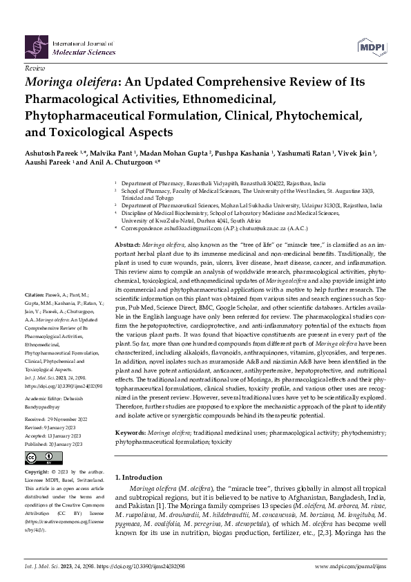 (PDF) Moringa oleifera: An Updated Comprehensive Review of Its Pharmacological Activities ...