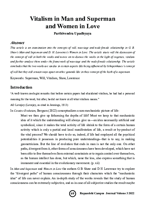 (PDF) Vitalism in Man and Superman and Women in Love