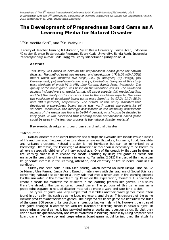 (PDF) The Development of Preparedness Board Game as A Learning Media ...
