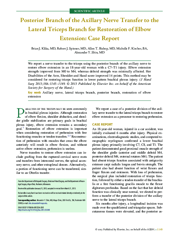 (PDF) Posterior Branch of the Axillary Nerve Transfer to the Lateral ...