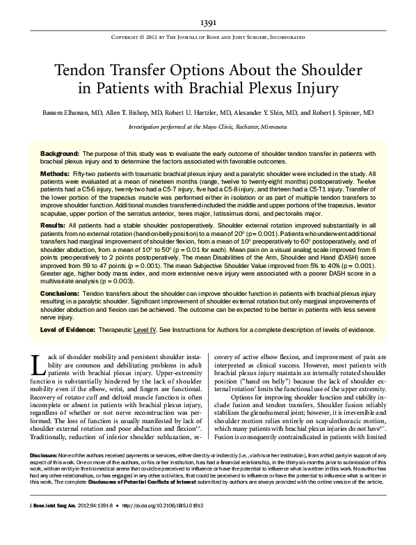 (PDF) Tendon Transfer Options About the Shoulder in Patients with ...