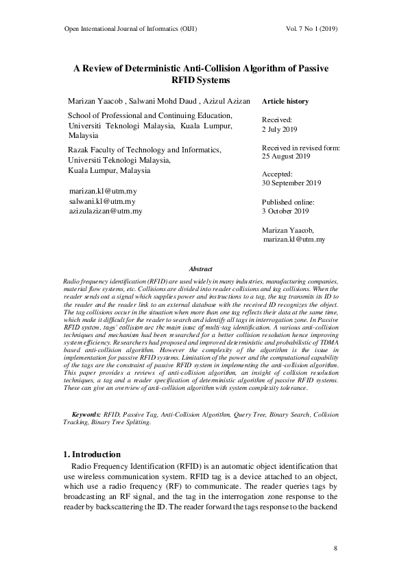 Pdf A Review Of Deterministic Anti Collision Algorithm Of Passive Rfid Systems