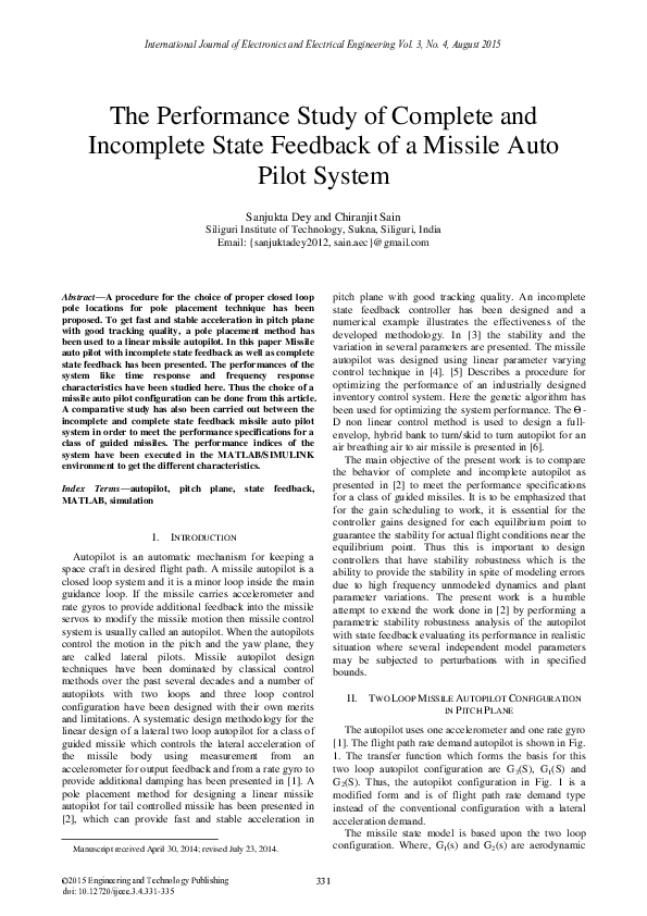 (PDF) The Performance Study of Complete and Incomplete State Feedback ...