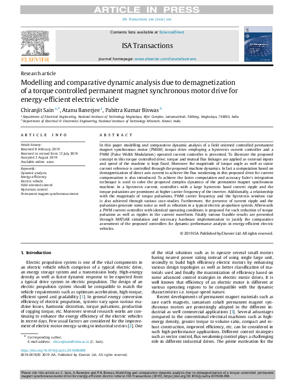 Pdf Modelling And Comparative Dynamic Analysis Due To Demagnetization