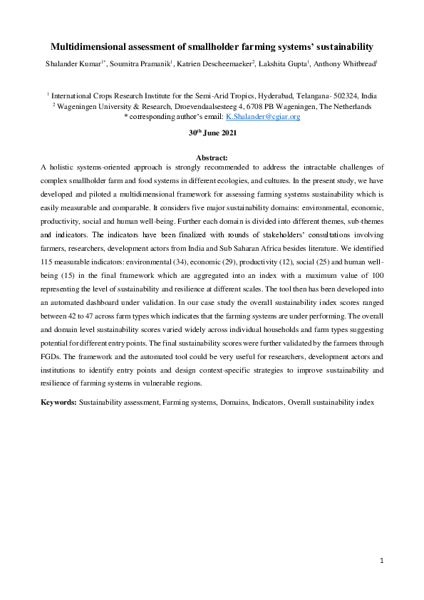 (PDF) Multidimensional Framework for Assessment and Building ...