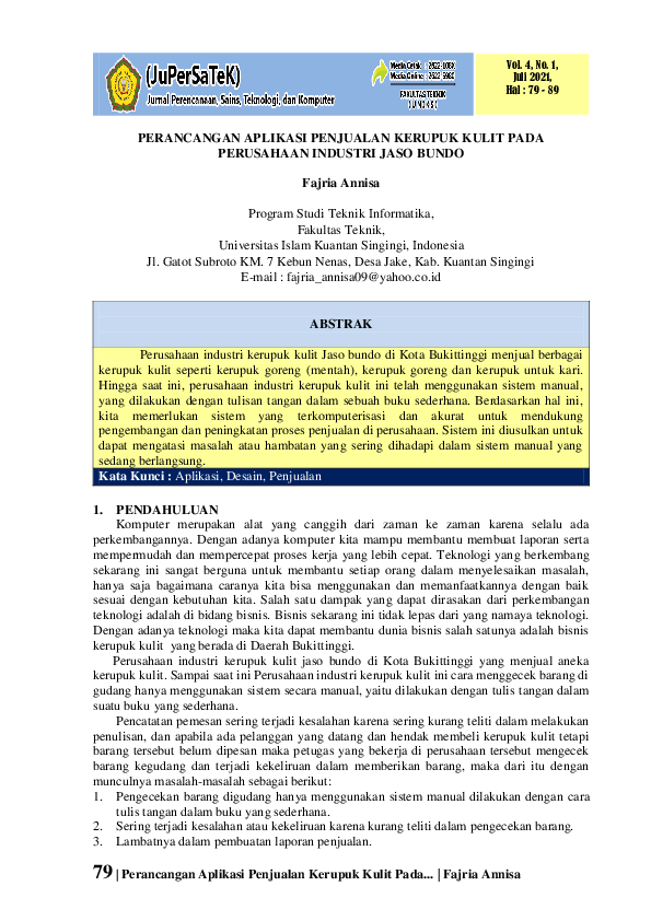 (PDF) Perancangan Aplikasi Penjualan Kerupuk Kulit Pada Perusahaan ...