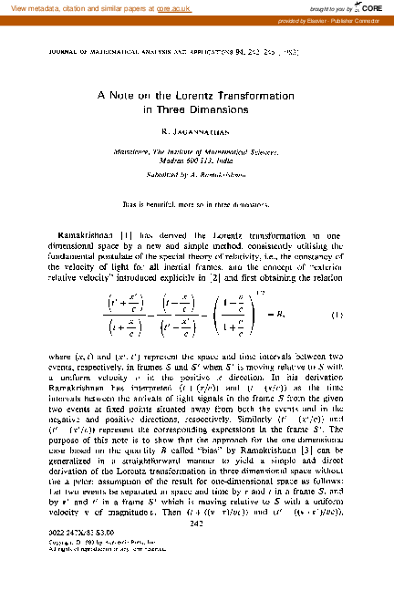 (PDF) A note on the Lorentz transformation in three dimensions