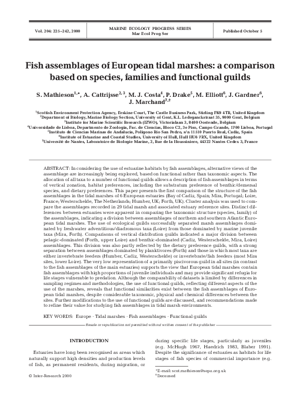 (PDF) Fish assemblages of European tidal marshes: a comparison based on ...
