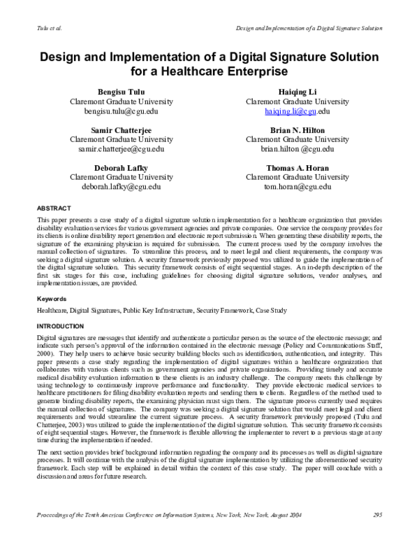 (PDF) Design and Implementation of a Digital Signature Solution for a Healthcare Enterprise
