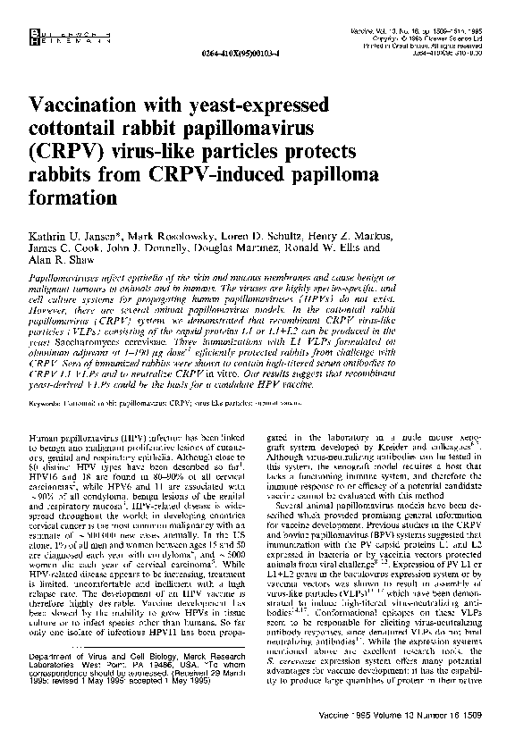 (PDF) Vaccination with yeast-expressed cottontail rabbit papillomavirus ...