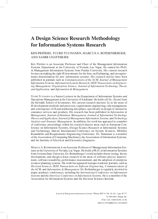 (PDF) A Design Science Research Methodology for Information Systems Research