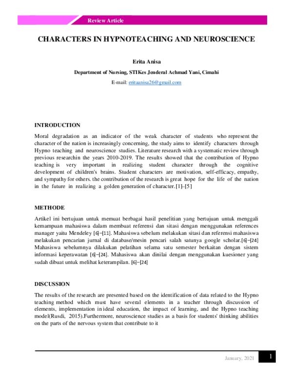 (PDF) CHARACTERS IN HYPNOTEACHING AND NEUROSCIENCE