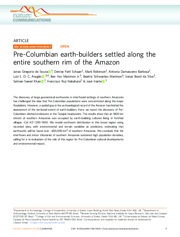 (PDF) Pre-Columbian earth-builders settled along the entire southern ...