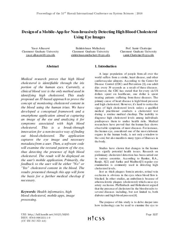 (PDF) Design of a Mobile-App for Non-Invasively Detecting High Blood Cholesterol Using Eye ...
