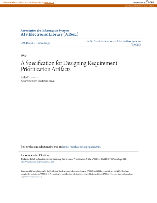 (PDF) A Specification for Designing Requirement Prioritization Artifacts