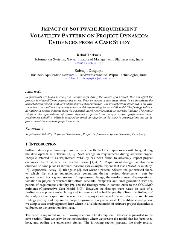 (PDF) Impact of Software Requirement Volatility Pattern on Project Dynamics: Evidences from a ...