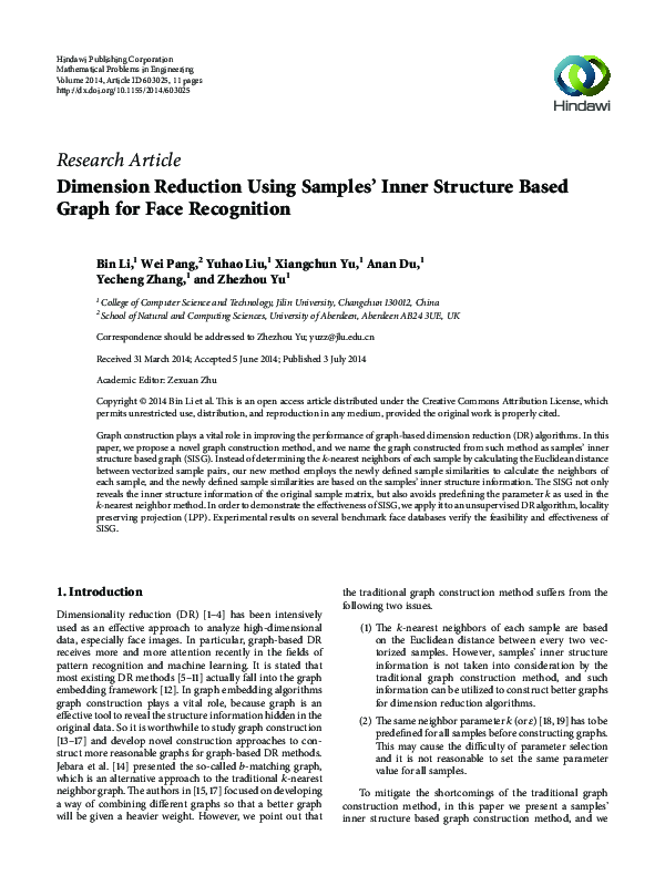 (PDF) Dimension Reduction Using Samples’ Inner Structure Based Graph for Face Recognition | Anan ...