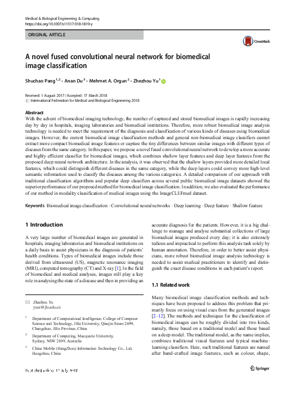 (PDF) A novel fused convolutional neural network for biomedical image ...