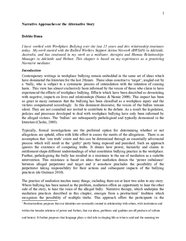 (DOC) Narrative approaches or the alternative story: Debbie Dunn