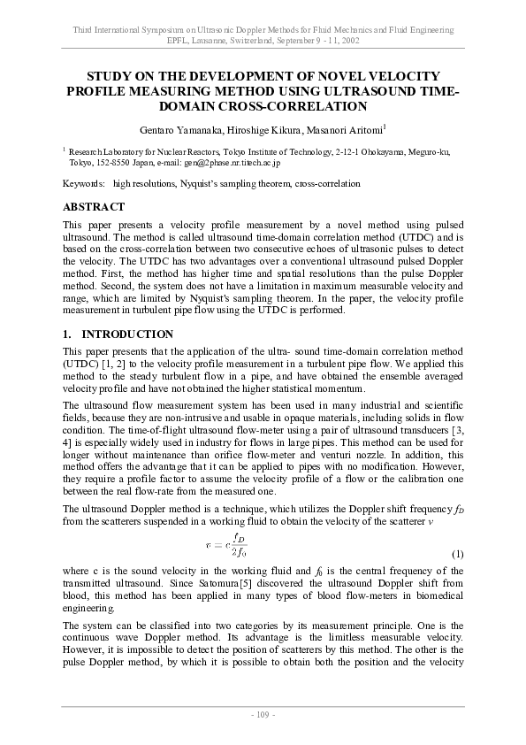 (PDF) Study on the Development of Novel Velocity Profile Measuring Method Using Ultrasound Time ...