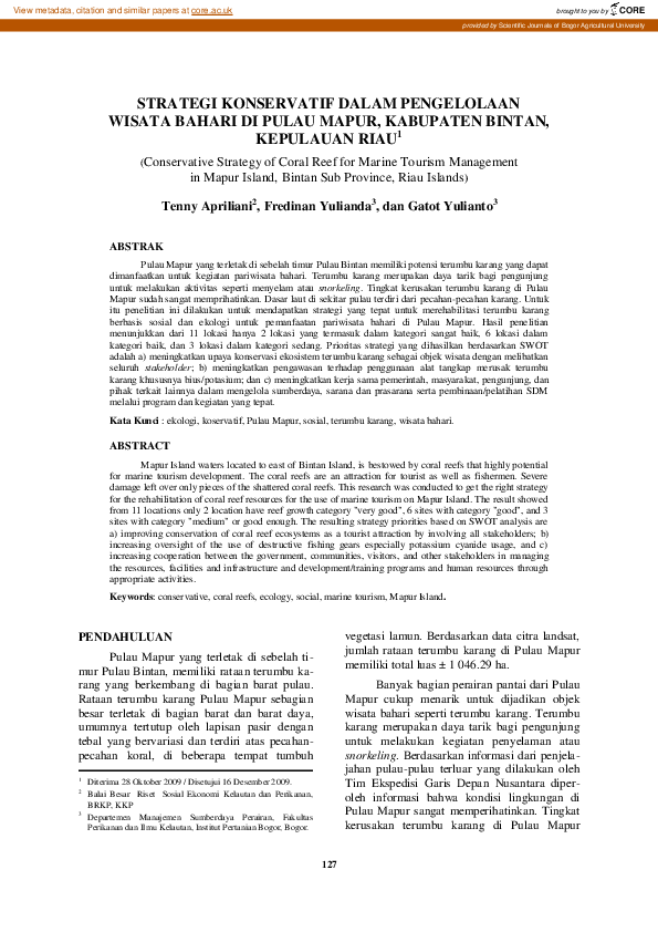 (PDF) Strategi Konservatif dalam Pengelolaan Wisata Bahari di Pulau ...