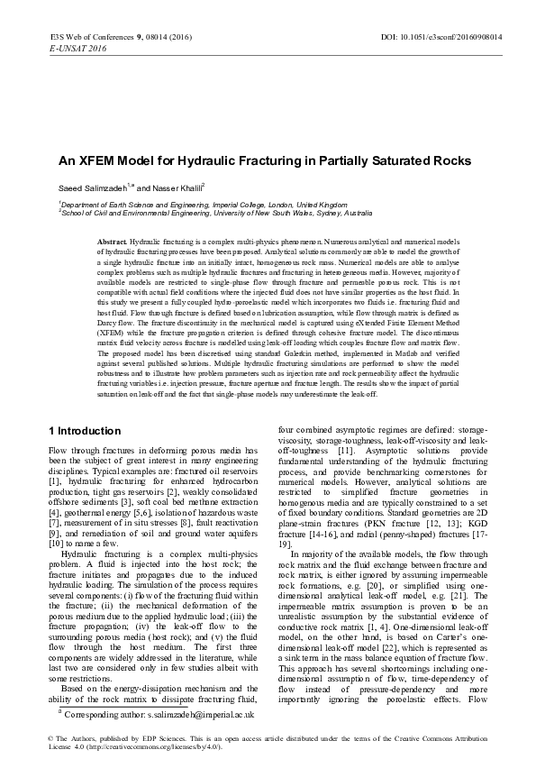 (PDF) An XFEM Model for Hydraulic Fracturing in Partially Saturated Rocks