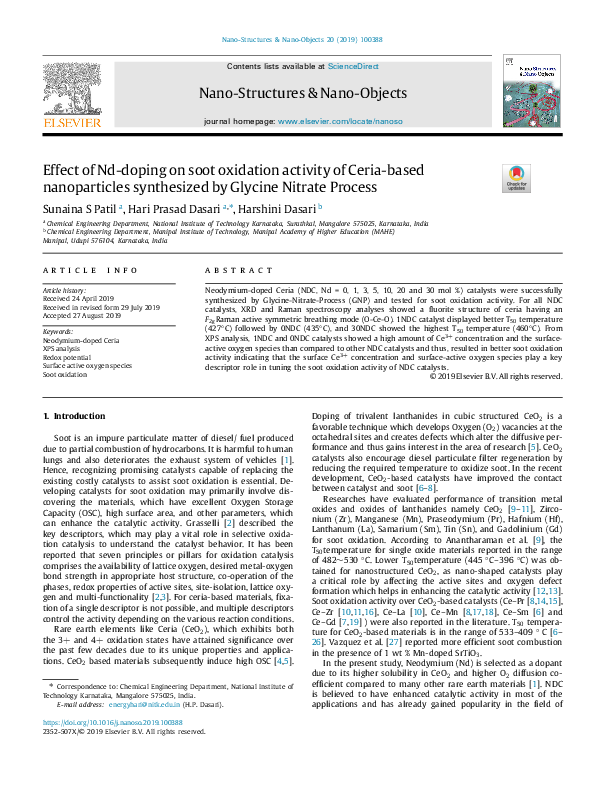 (PDF) Effect of Nd-doping on soot oxidation activity of Ceria-based ...