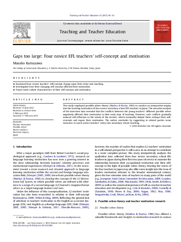 (PDF) Gaps too large: Four novice EFL teachers' self-concept and motivation