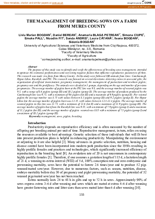 (PDF) The management of breeding sows on a farm from Mures County