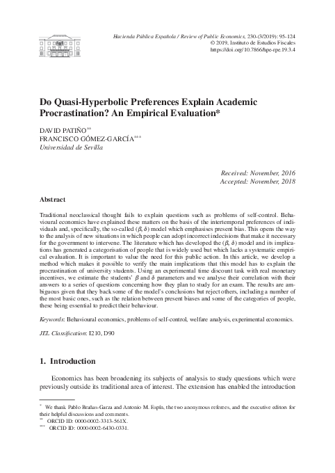 (PDF) Do Quasi-Hyperbolic Preferences Explain Academic Procrastination? An Empirical Evaluation