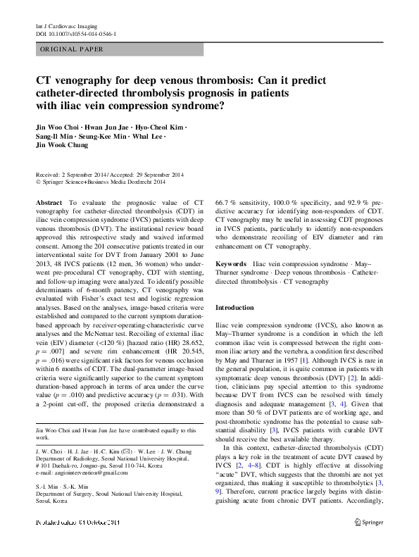 (PDF) CT venography for deep venous thrombosis: Can it predict catheter ...