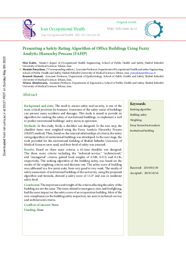 Pdf Developing A Safety Rating Algorithm For Office Buildings Using Fuzzy Analytical Hierarchy