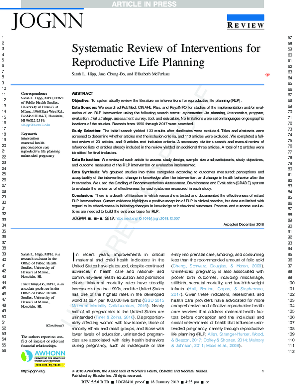 (PDF) Systematic Review of Interventions for Reproductive Life Planning