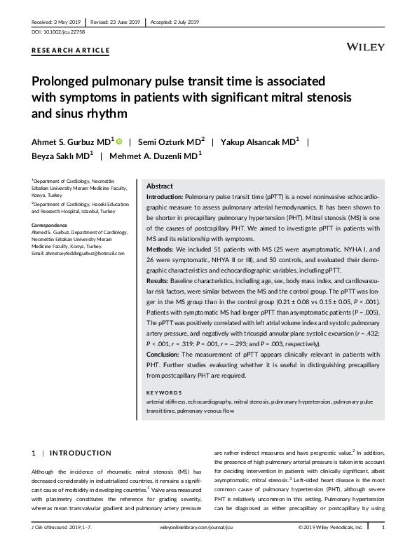(PDF) Prolonged pulmonary pulse transit time is associated with ...