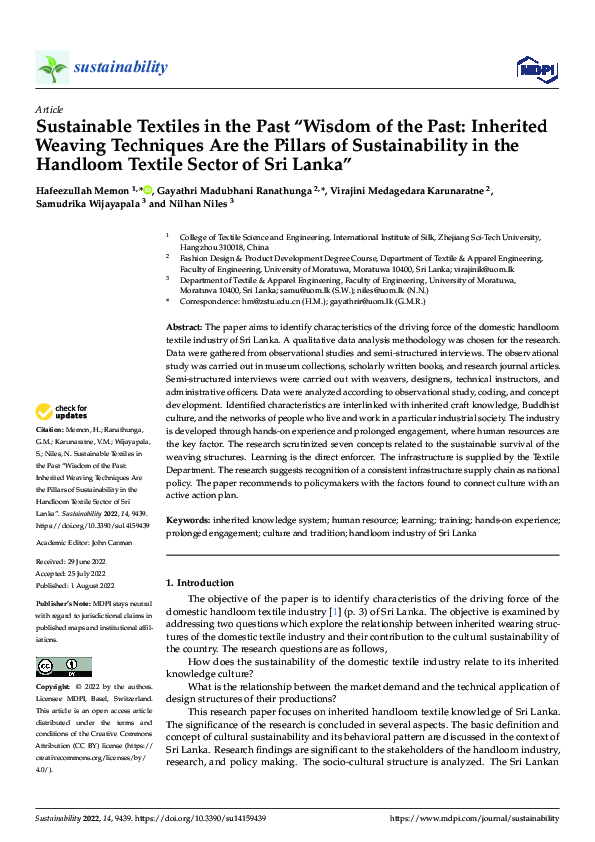 (PDF) Sustainable Textiles in the Past “Wisdom of the Past: Inherited ...