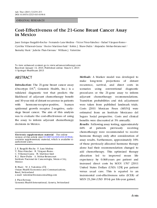 (PDF) Cost-Effectiveness of the 21-Gene Breast Cancer Assay in Mexico ...