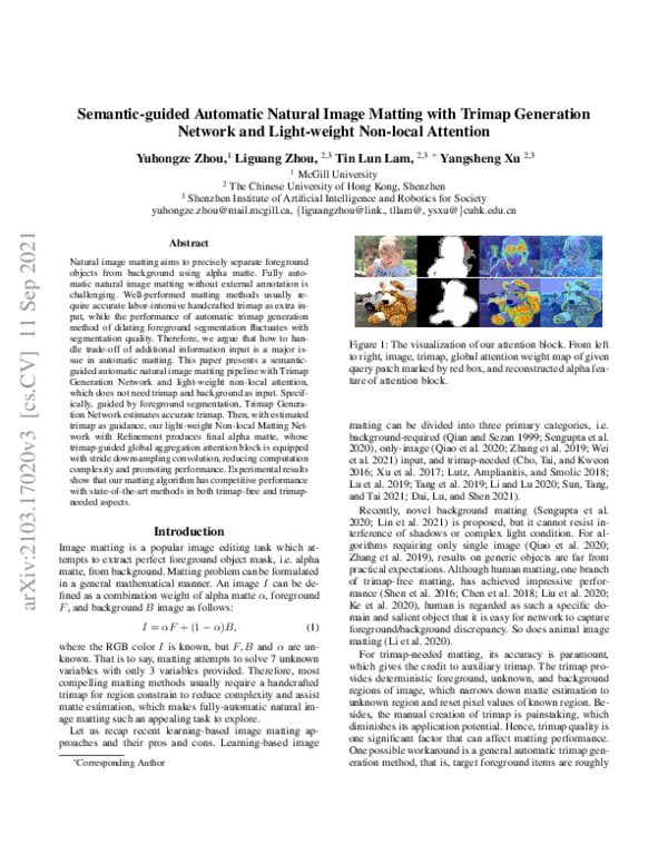 (PDF) Semantic-guided Automatic Natural Image Matting with Trimap Generation Network and Light ...