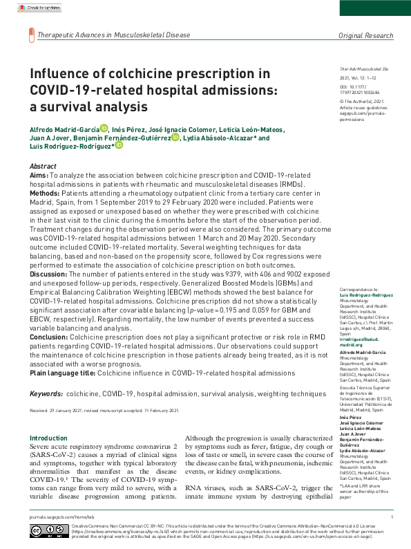 (PDF) Influence of colchicine prescription in COVID-19-related hospital ...