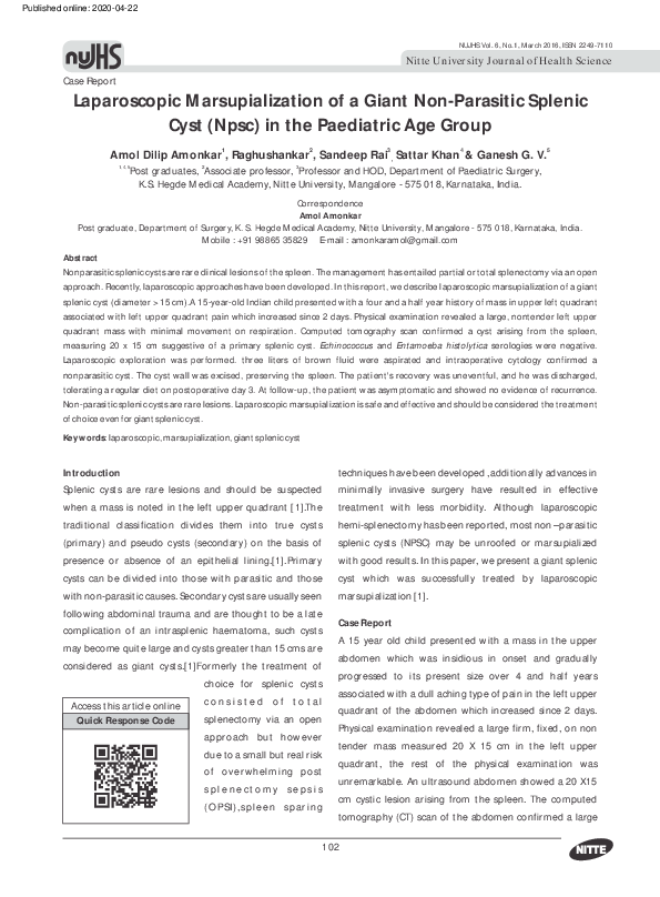 (PDF) Laparoscopic Marsupialization of a Giant Non-Parasitic Splenic ...