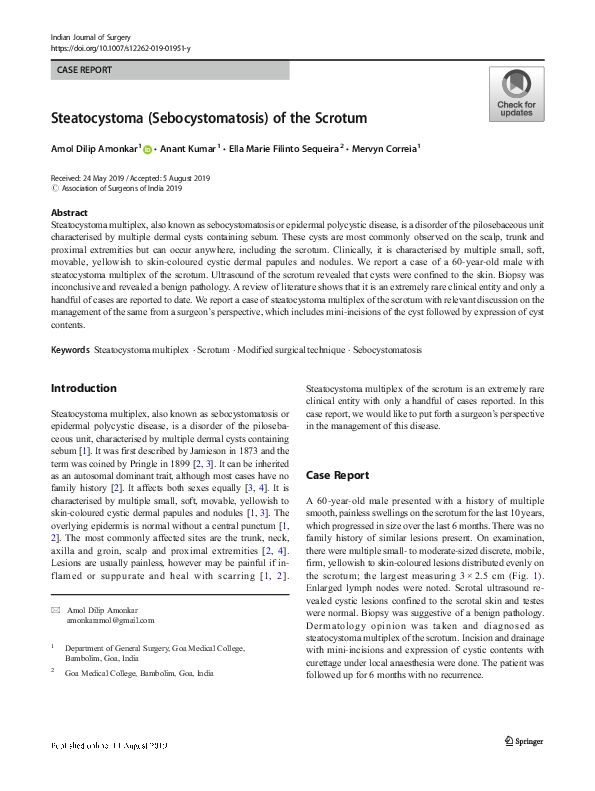 (PDF) Steatocystoma (Sebocystomatosis) of the Scrotum