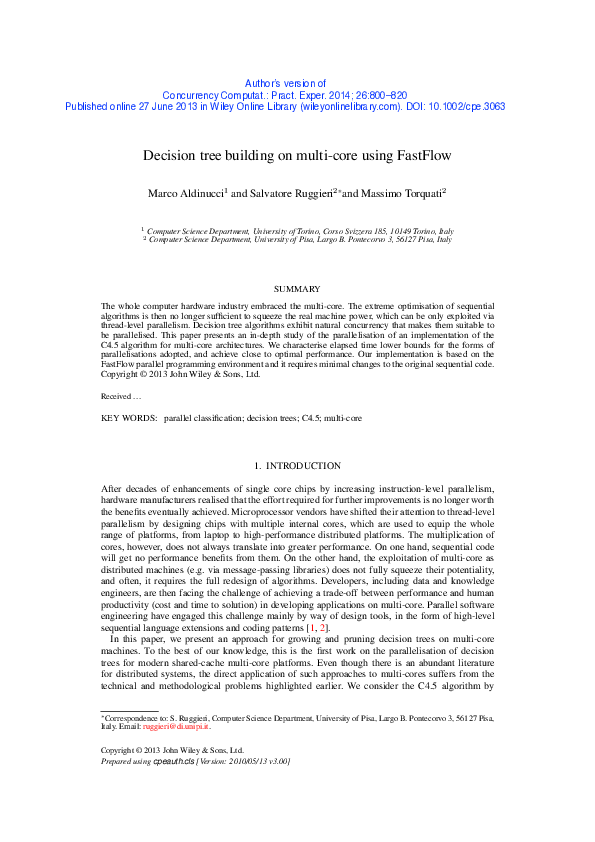 (PDF) Decision tree building on multi-core using FastFlow