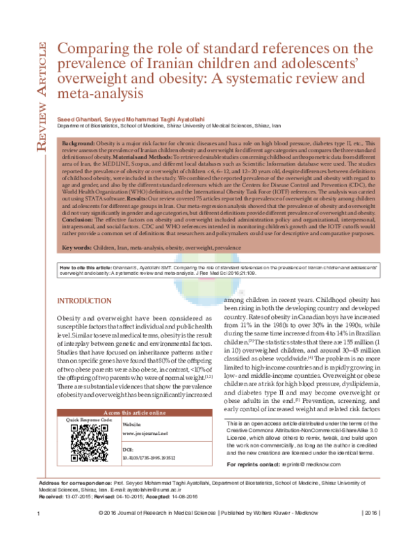 (PDF) Comparing the role of standard references on the prevalence of ...