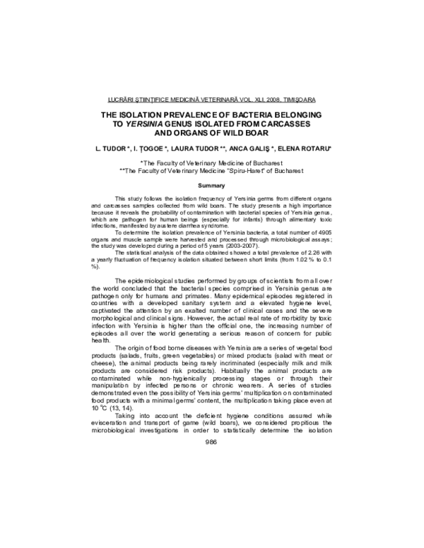(PDF) The Isolation Prevalence of Bacteria Belonging to Yersinia Genus ...