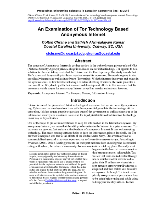 (PDF) An Examination of Tor Technology Based Anonymous Internet