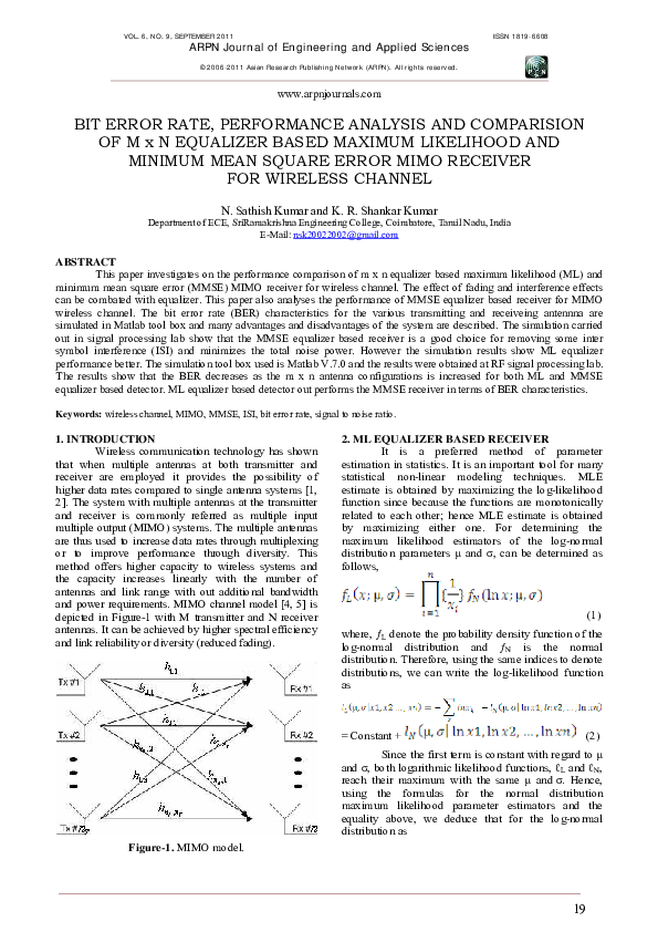 Pdf Bit Error Rate Performance Analysis And Comparision Of M X N Equalizer Based Maximum