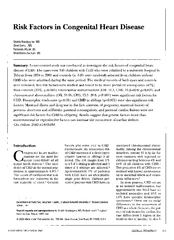 (PDF) Risk Factors in Congenital Heart Disease