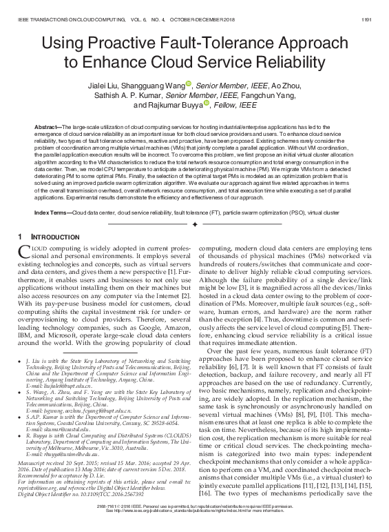 (PDF) Using Proactive Fault-Tolerance Approach to Enhance Cloud Service Reliability