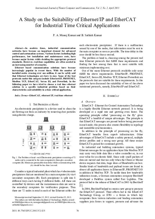 (PDF) A Study on the Suitability of Ethernet/IP and EtherCAT for Industrial Time Critical ...