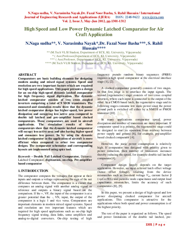 Pdf High Speed And Low Power Dynamic Latched Comparator For Ptl Circuit Applications