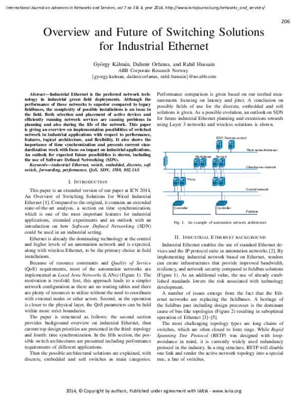 (PDF) Overview and Future of Switching Solutions for Industrial Ethernet